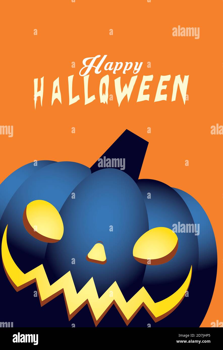 Halloween blue pumpkin cartoon design, Holiday and scary theme Vector ...