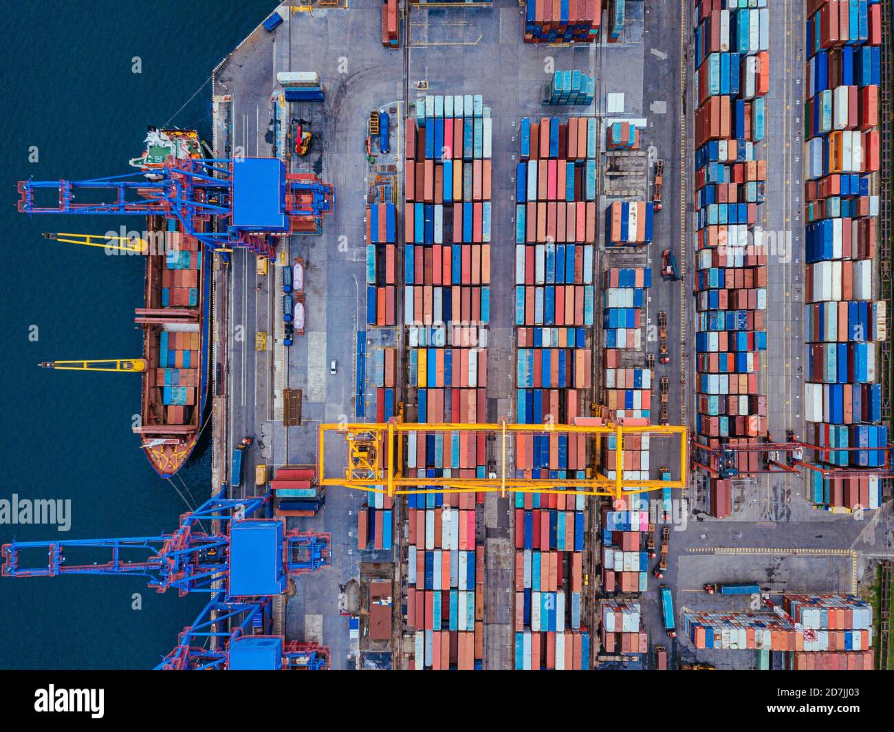 Russia, Primorsky Krai, Vladivostok, Aerial view of cargo containers in ...