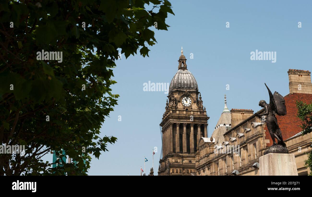 Baroque clock tower on Leeds Town Hall in the centre of the city of ...