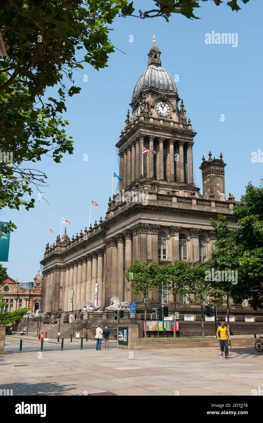 Baroque clock tower on Leeds Town Hall in the centre of the city of ...