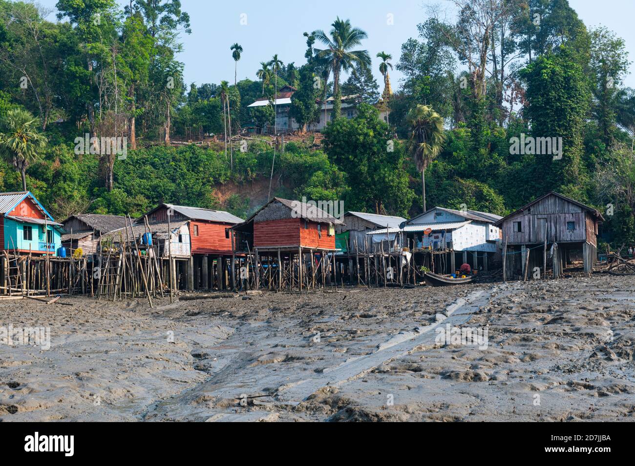 Myanmar, Tanintharyi Region, Stilt houses of coastal fishing village ...