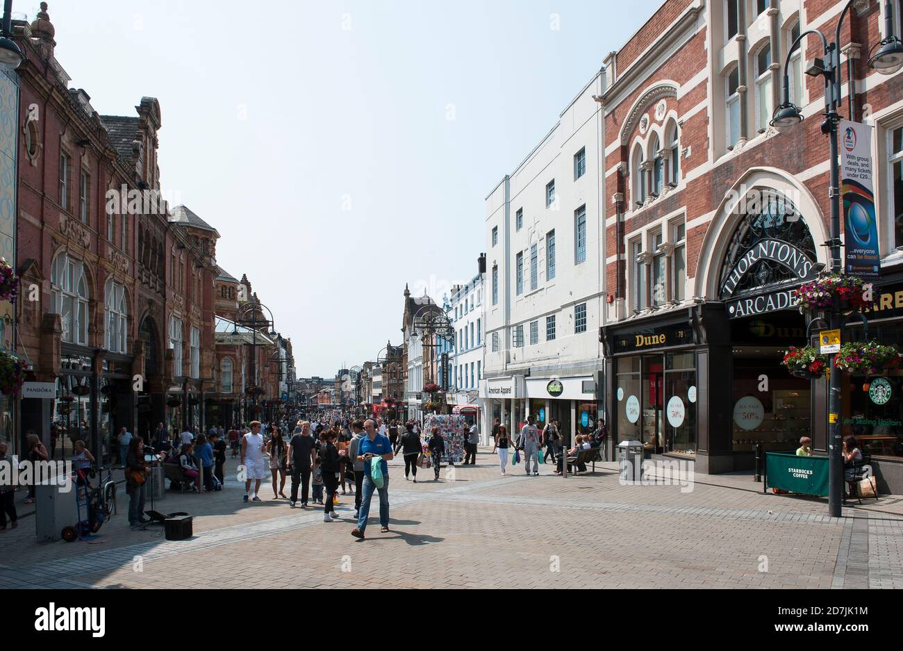 Briggate, a pedestrianised shopping street in Leeds city centre, West ...