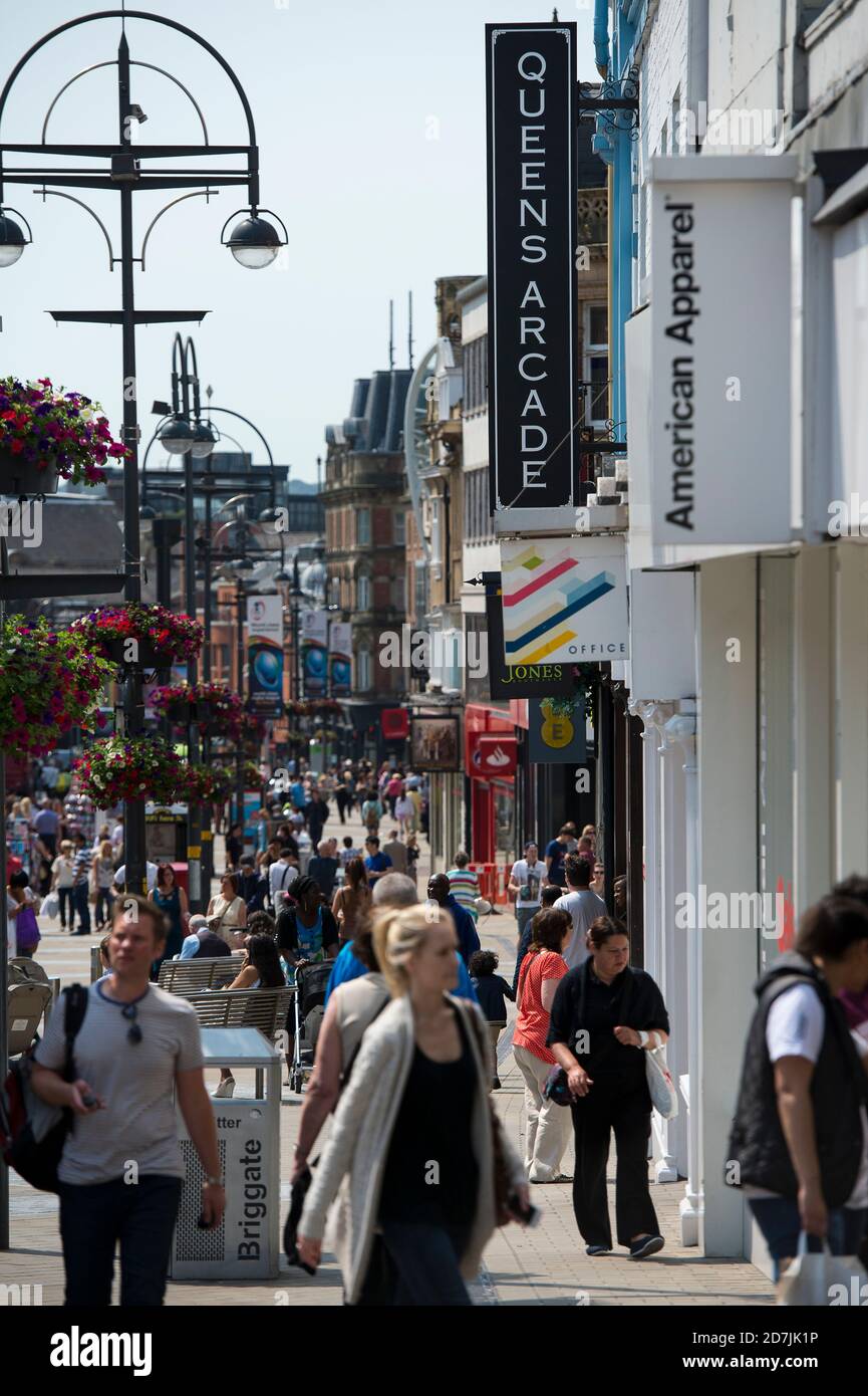 Briggate, a pedestrianised shopping street in Leeds city centre, West ...