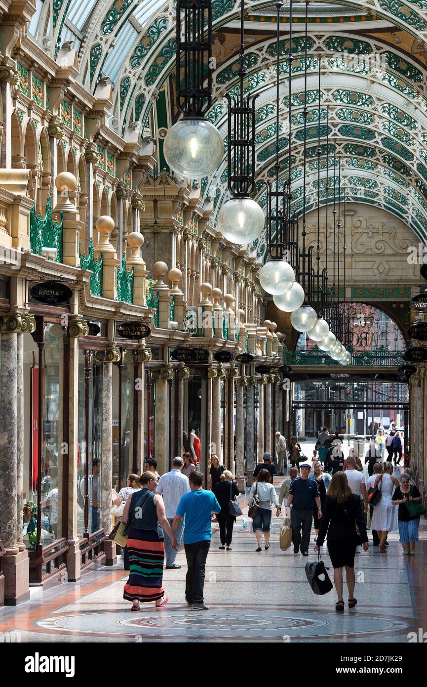 Shops in the County Arcade, Leeds city centre, West Yorkshire, England ...