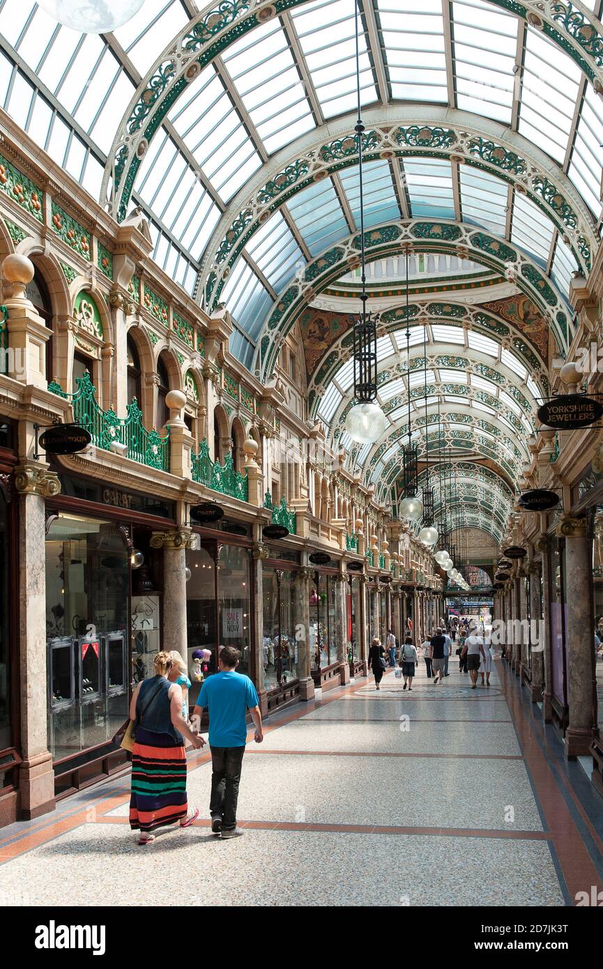 Shops in the County Arcade, Leeds city centre, West Yorkshire, England ...