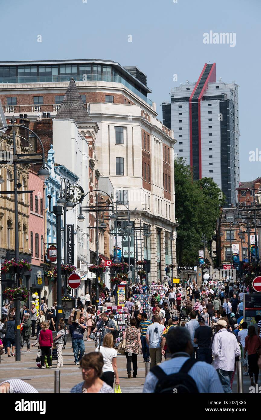 Briggate, a pedestrianised shopping street in Leeds city centre, West ...