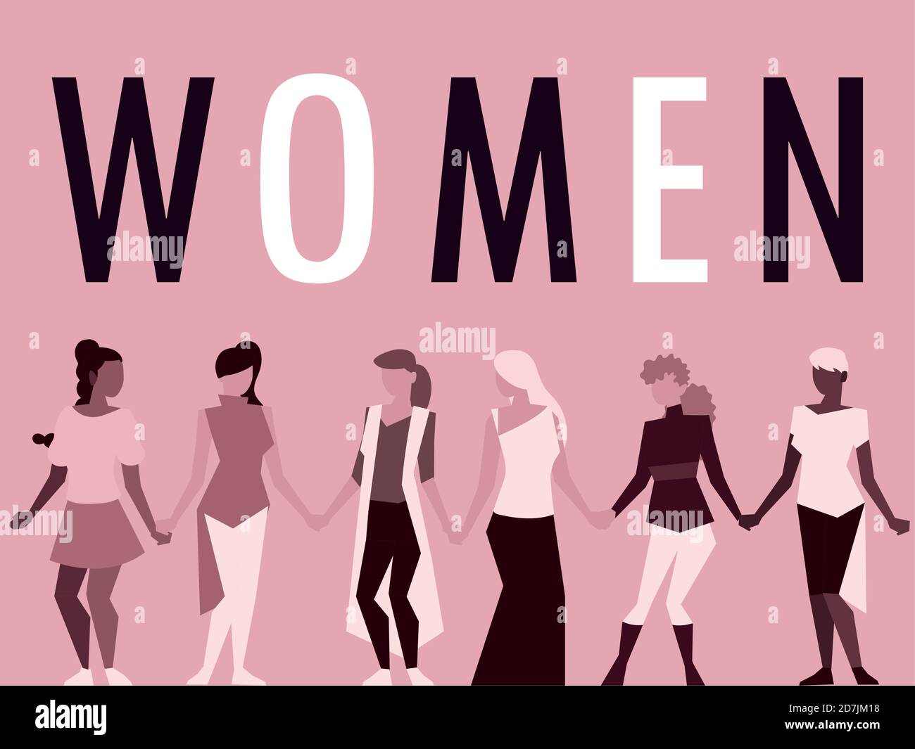 group stand together near the big letters of the word women vector ...