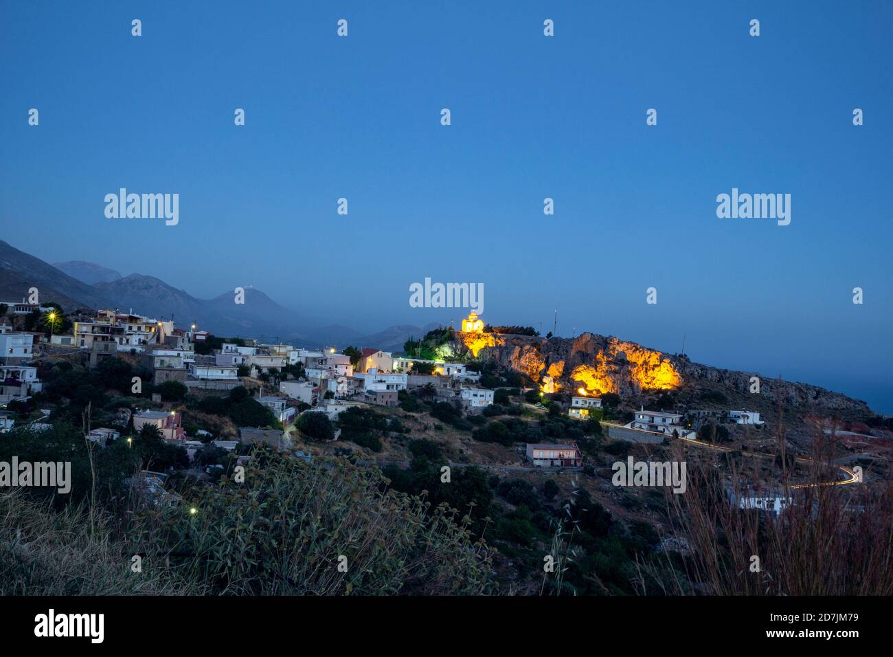 Village view during blue hour at Greek island, Crete, Greece Stock ...