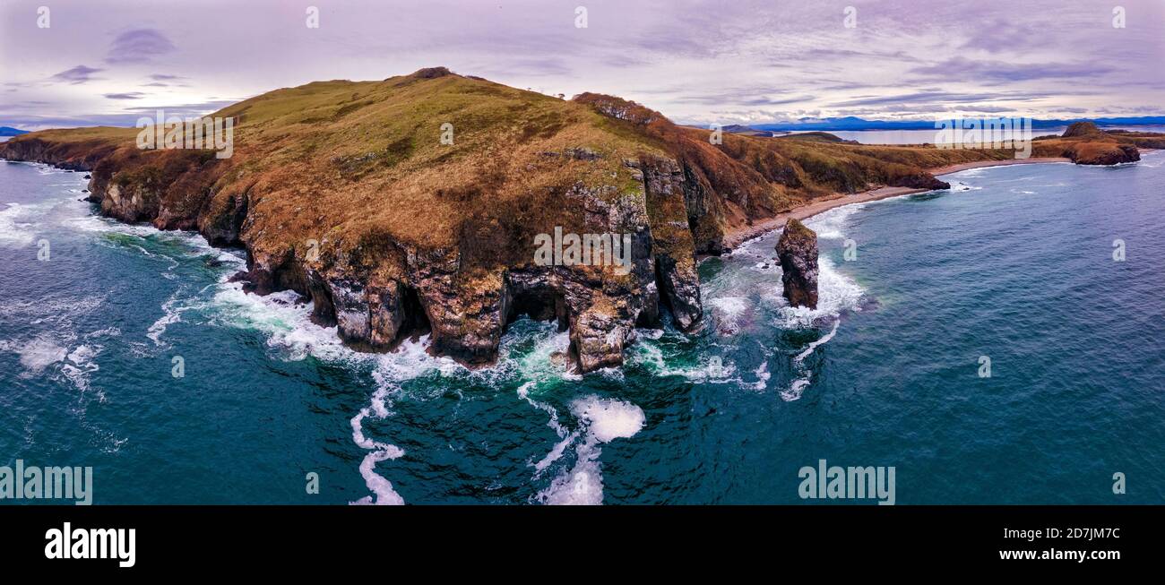 Drone shot of sea of japan by cliff against sky hi-res stock ...