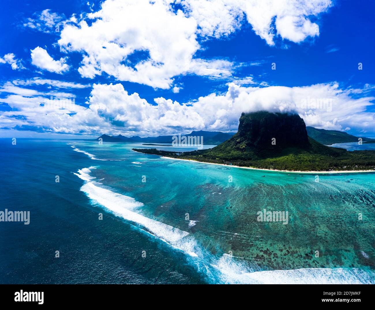 Helicopter view of le morne brabant peninsula in summer hi-res stock ...