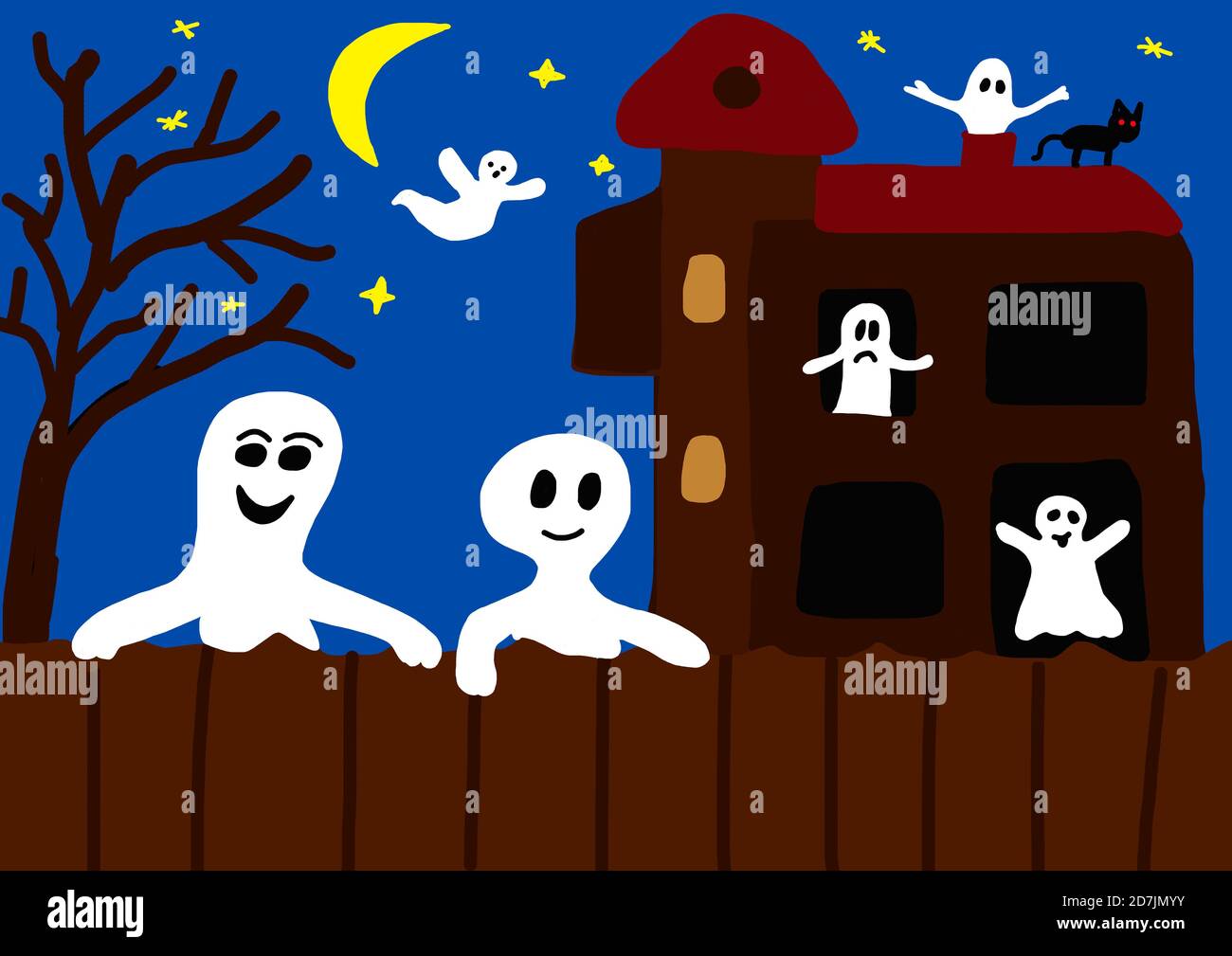 Child's painting of haunted castle and ghosts by night Stock Photo - Alamy