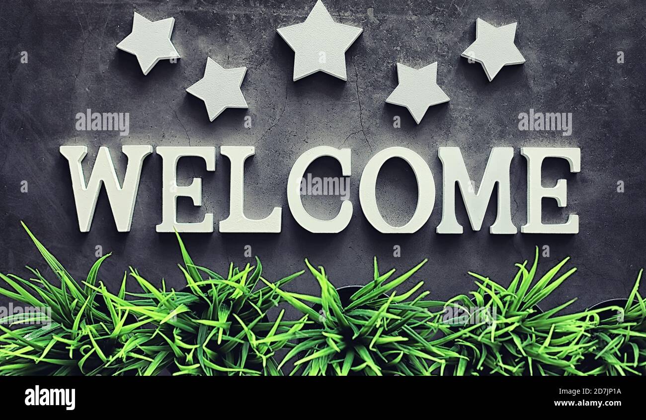 Background concept. Inscription Welcome on a dark background Stock ...