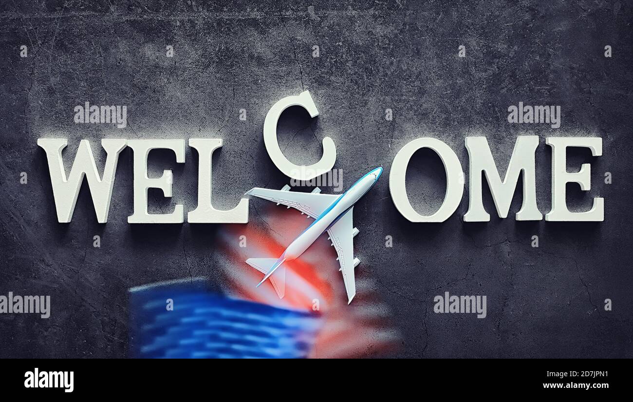 Background concept. Inscription Welcome on a dark background Stock ...
