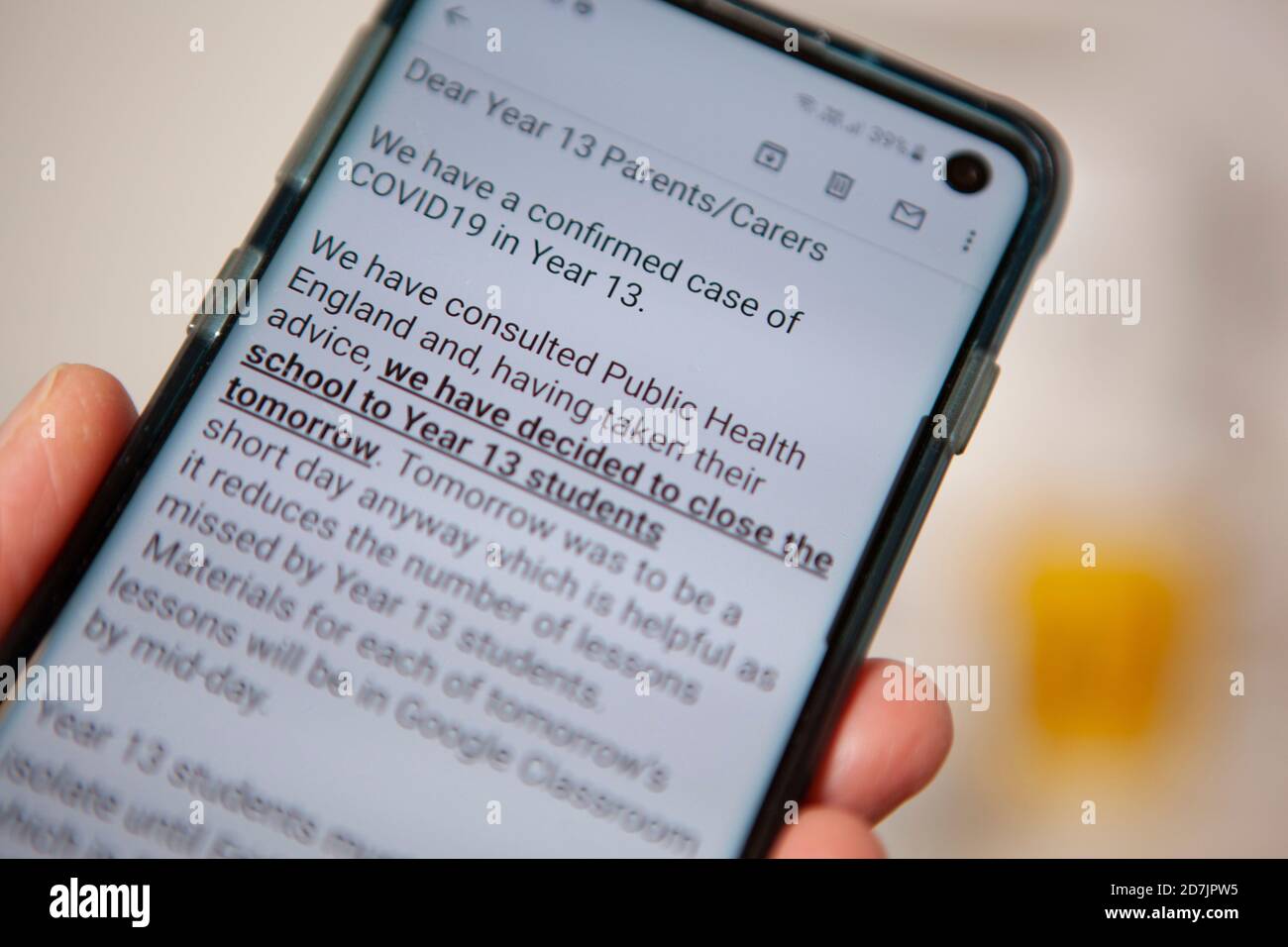 London, UK, 23 October 2020: A parent at a South London state ...