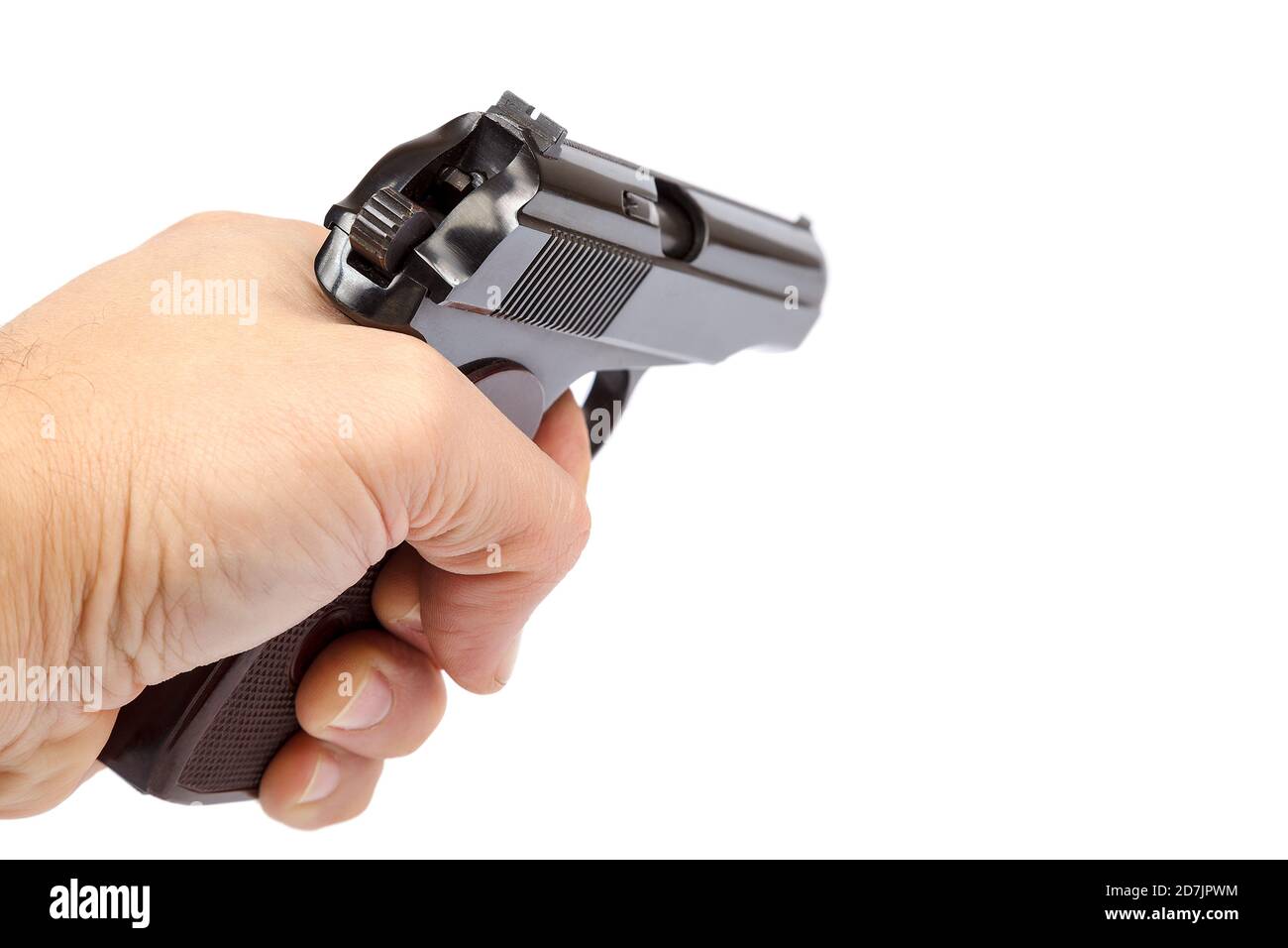 Gun in hand isolated on white background Stock Photo - Alamy