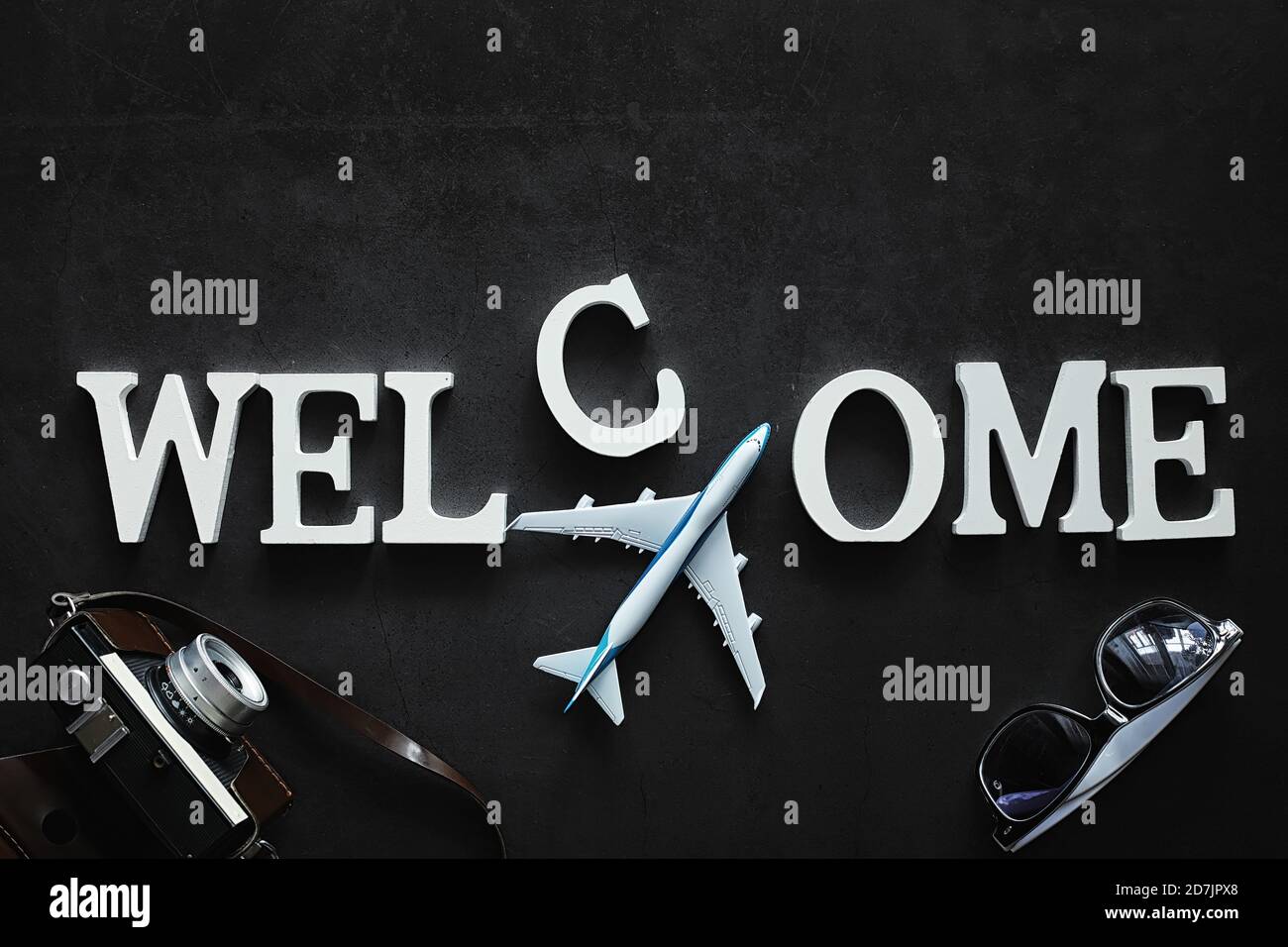 Background concept. Inscription Welcome on a dark background Stock ...