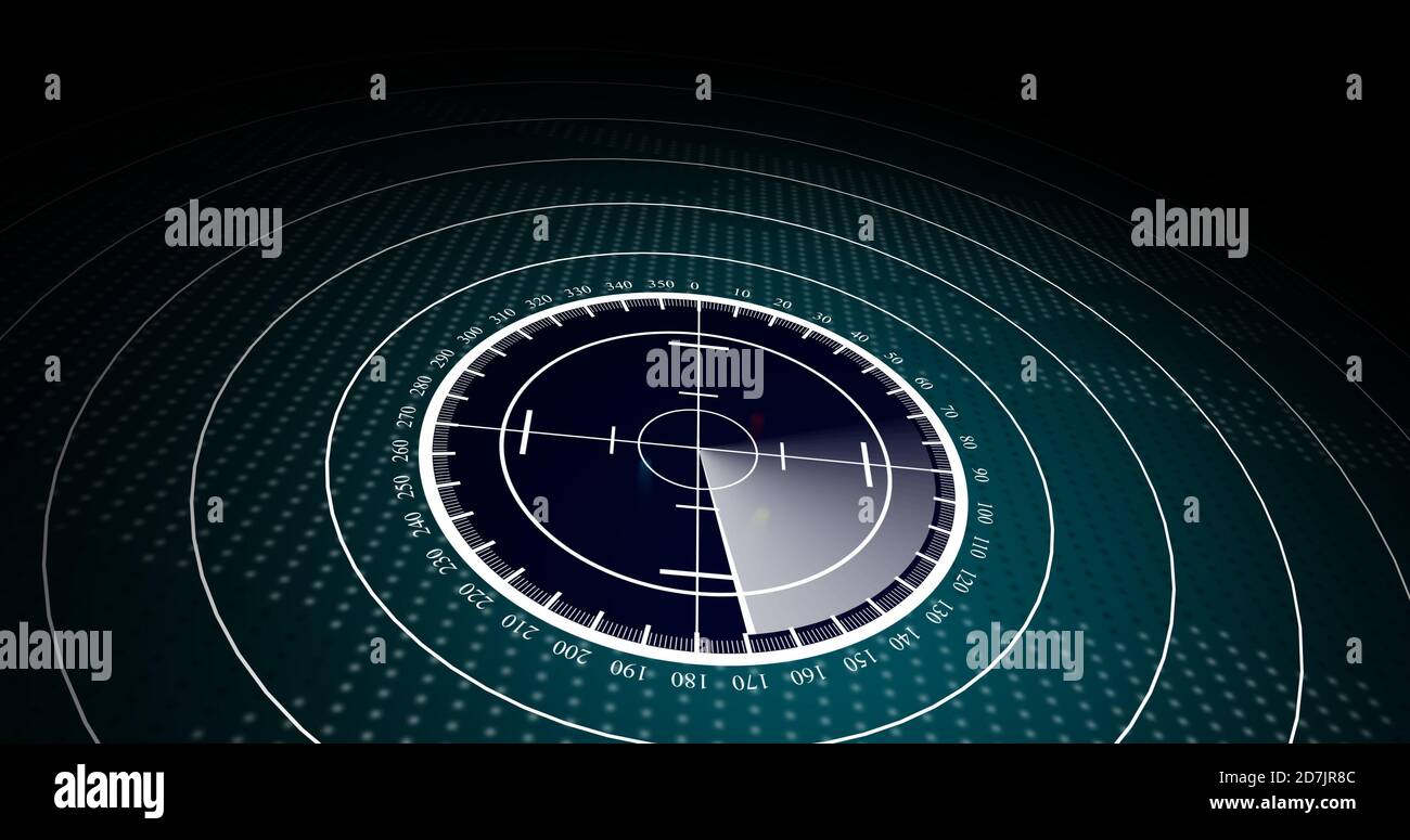 Radar scanner search for enemy aircraft and ship. 3d view of radar scan ...