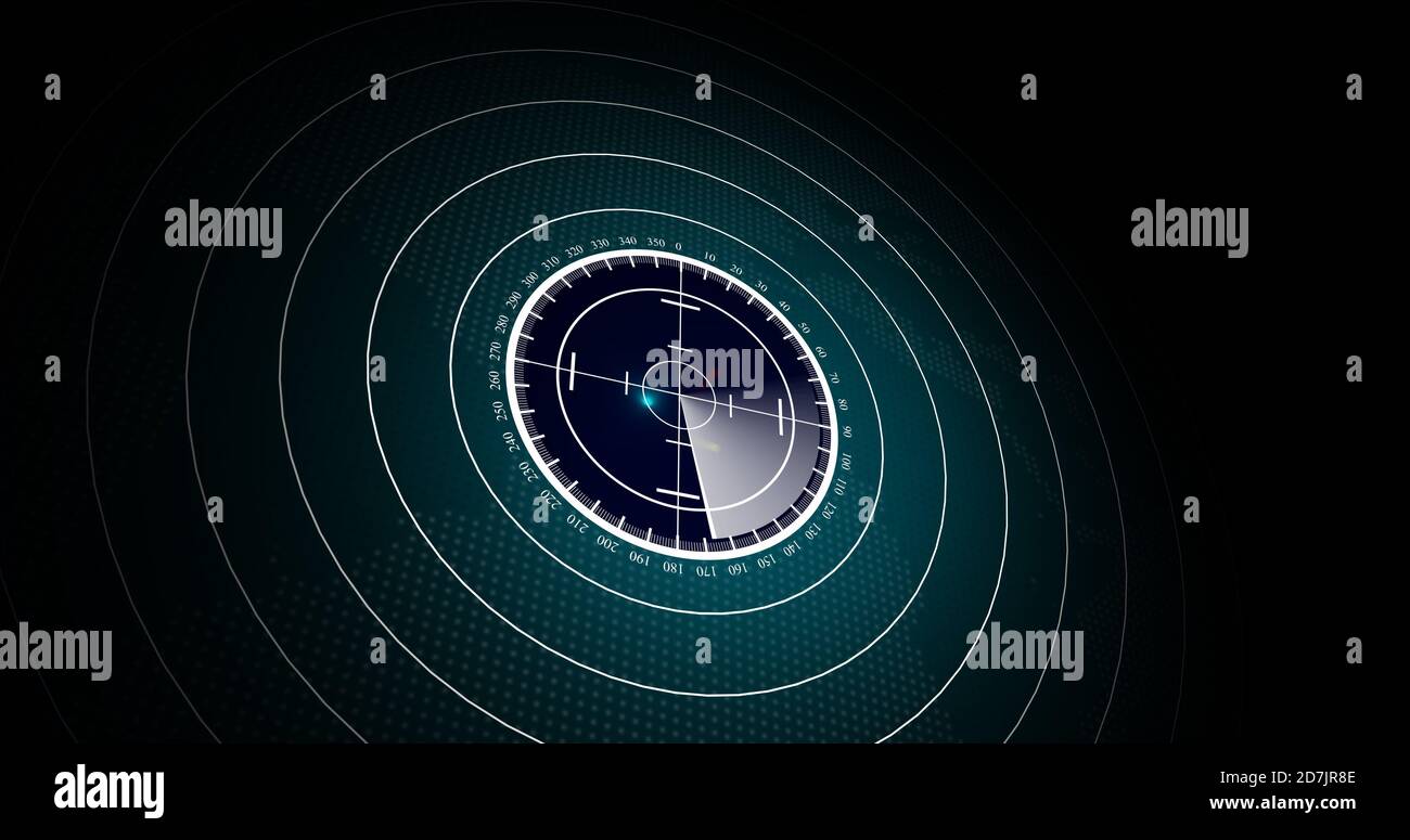 Radar scanner search for enemy aircraft and ship. 3d view of radar scan ...