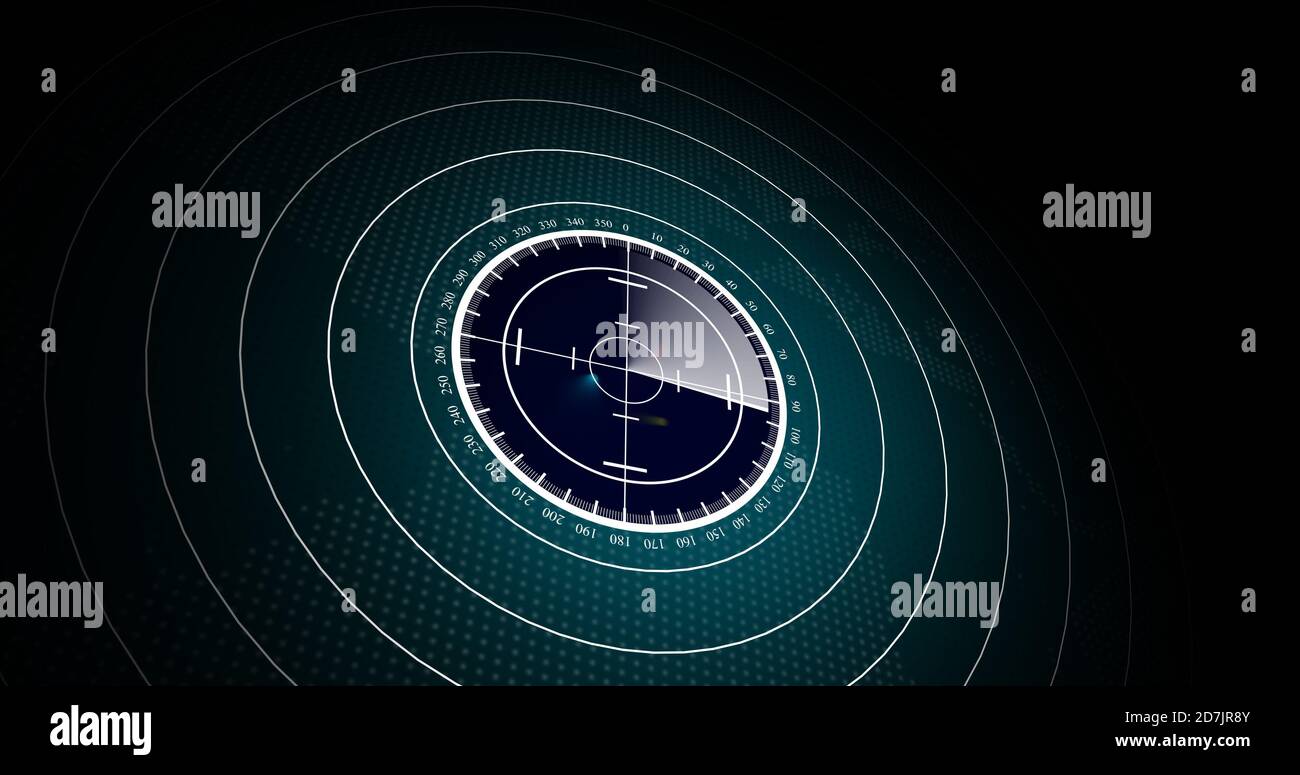Radar scanner search for enemy aircraft and ship. 3d view of radar scan ...