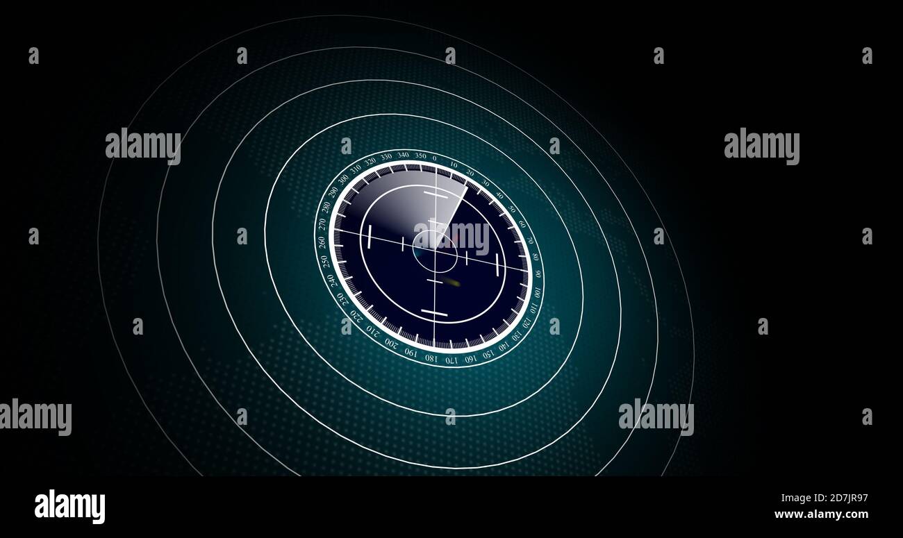 Radar scanner search for enemy aircraft and ship. 3d view of radar scan ...