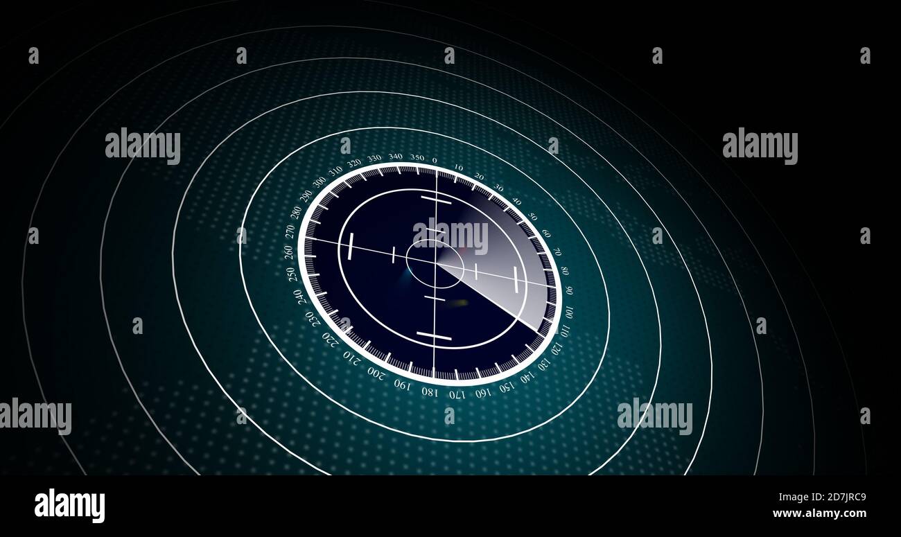 Radar scanner search for enemy aircraft and ship. 3d view of radar scan ...