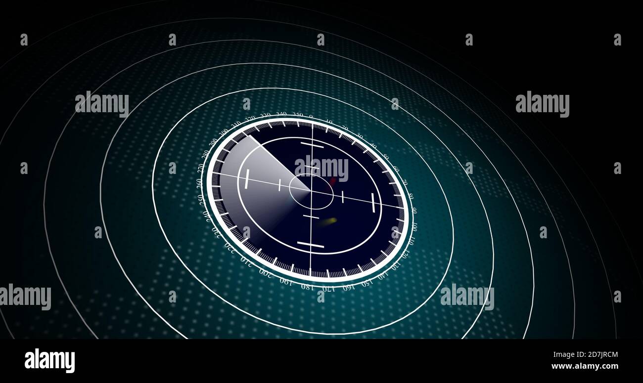 Radar scanner search for enemy aircraft and ship. 3d view of radar scan ...