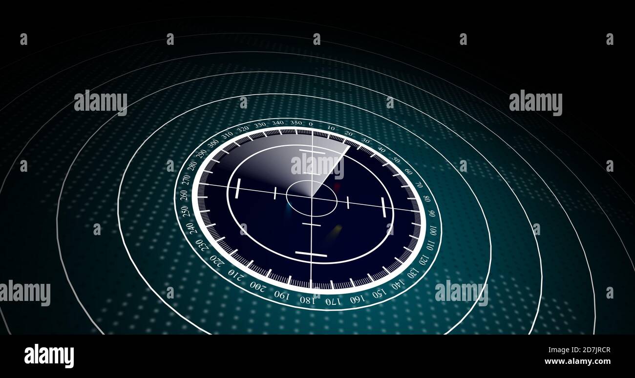 Radar scanner search for enemy aircraft and ship. 3d view of radar scan ...