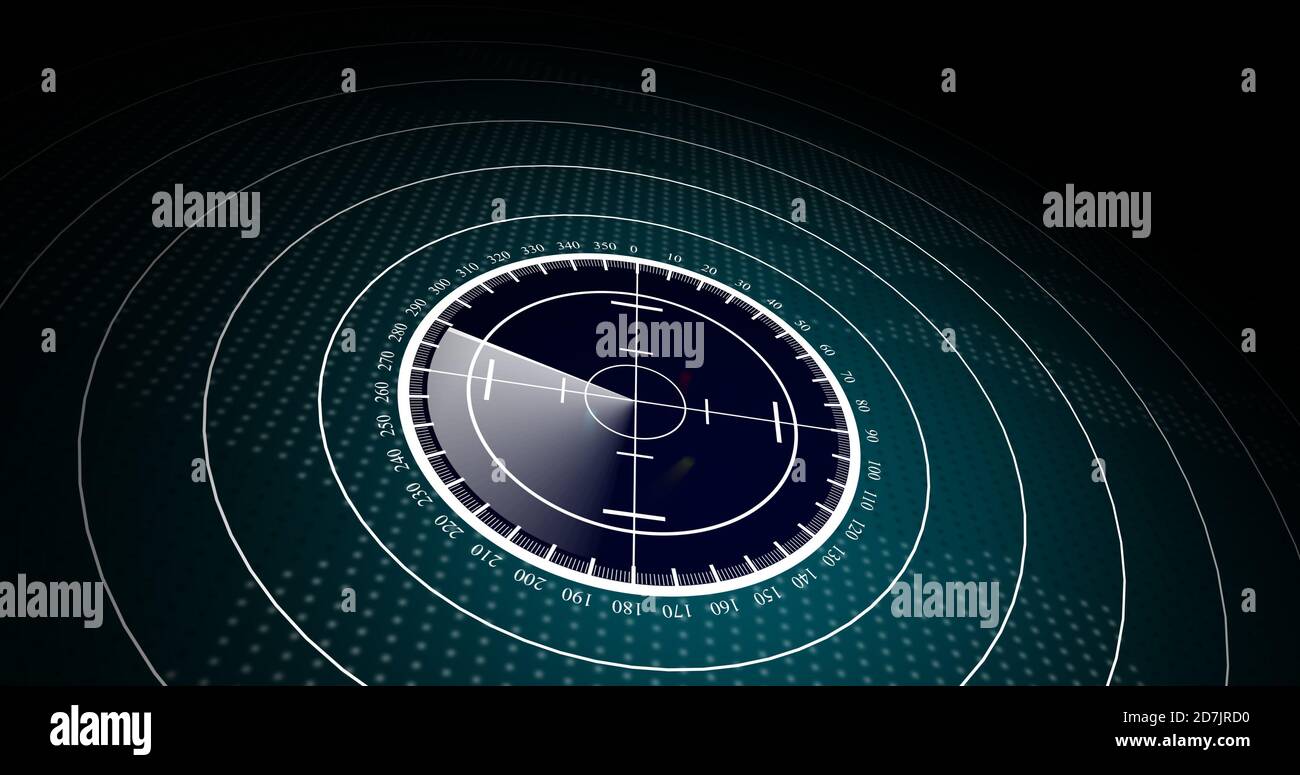 Radar scanner search for enemy aircraft and ship. 3d view of radar scan ...