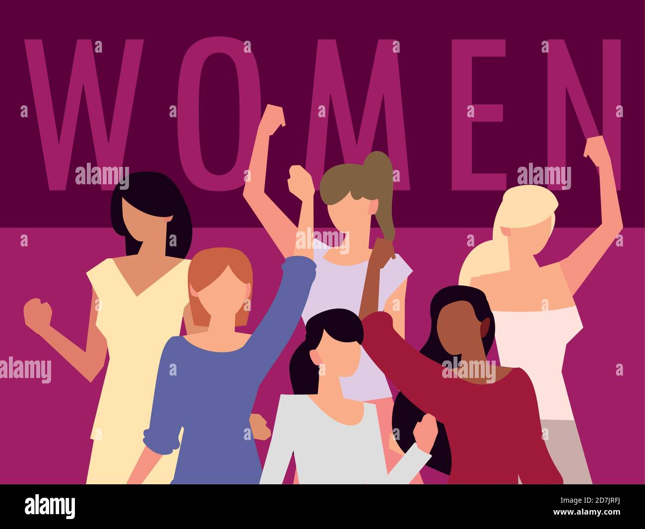 women rights feminist, female group hands up characters vector ...