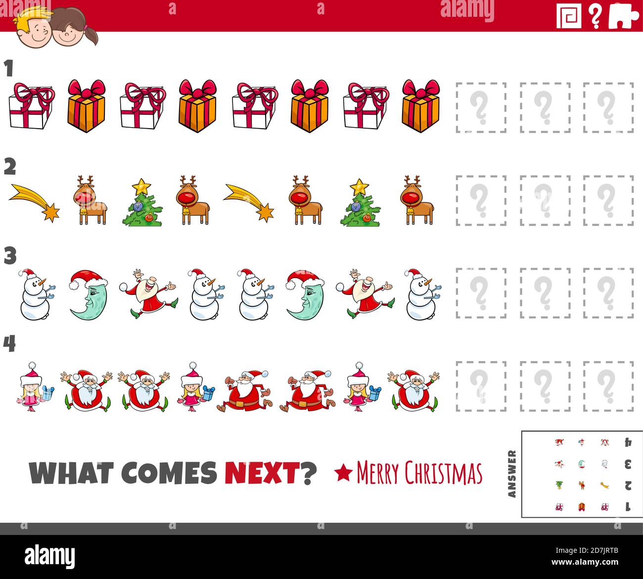 Cartoon illustration of completing the pattern educational game for ...