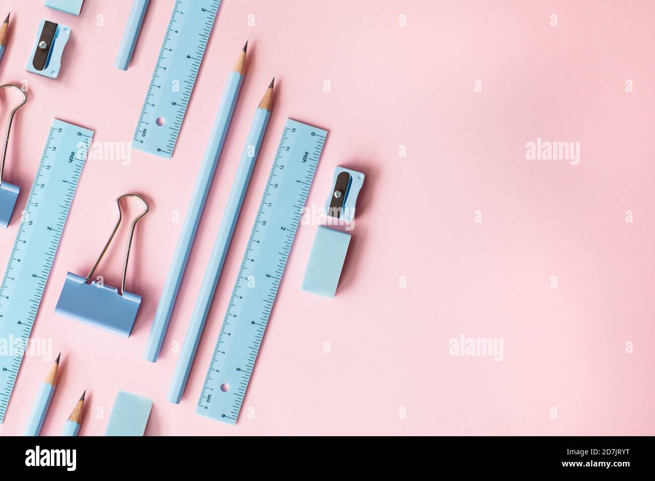 Studio shot of pastel blue school supplies Stock Photo - Alamy