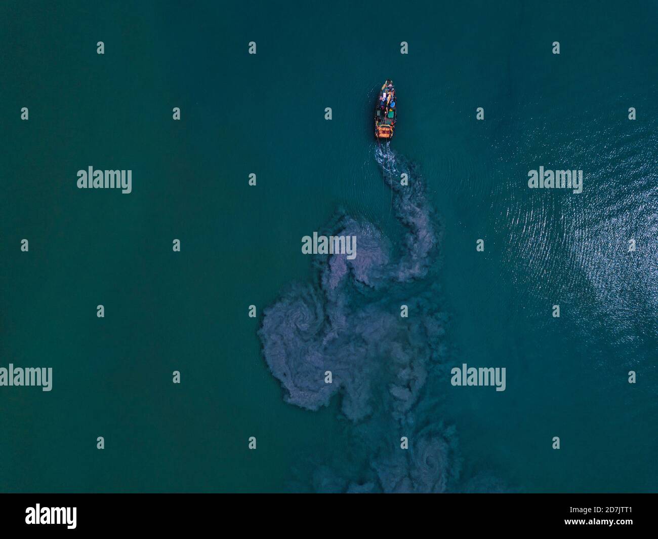 Aerial view of trawler fishing in Lukin bay Stock Photo - Alamy
