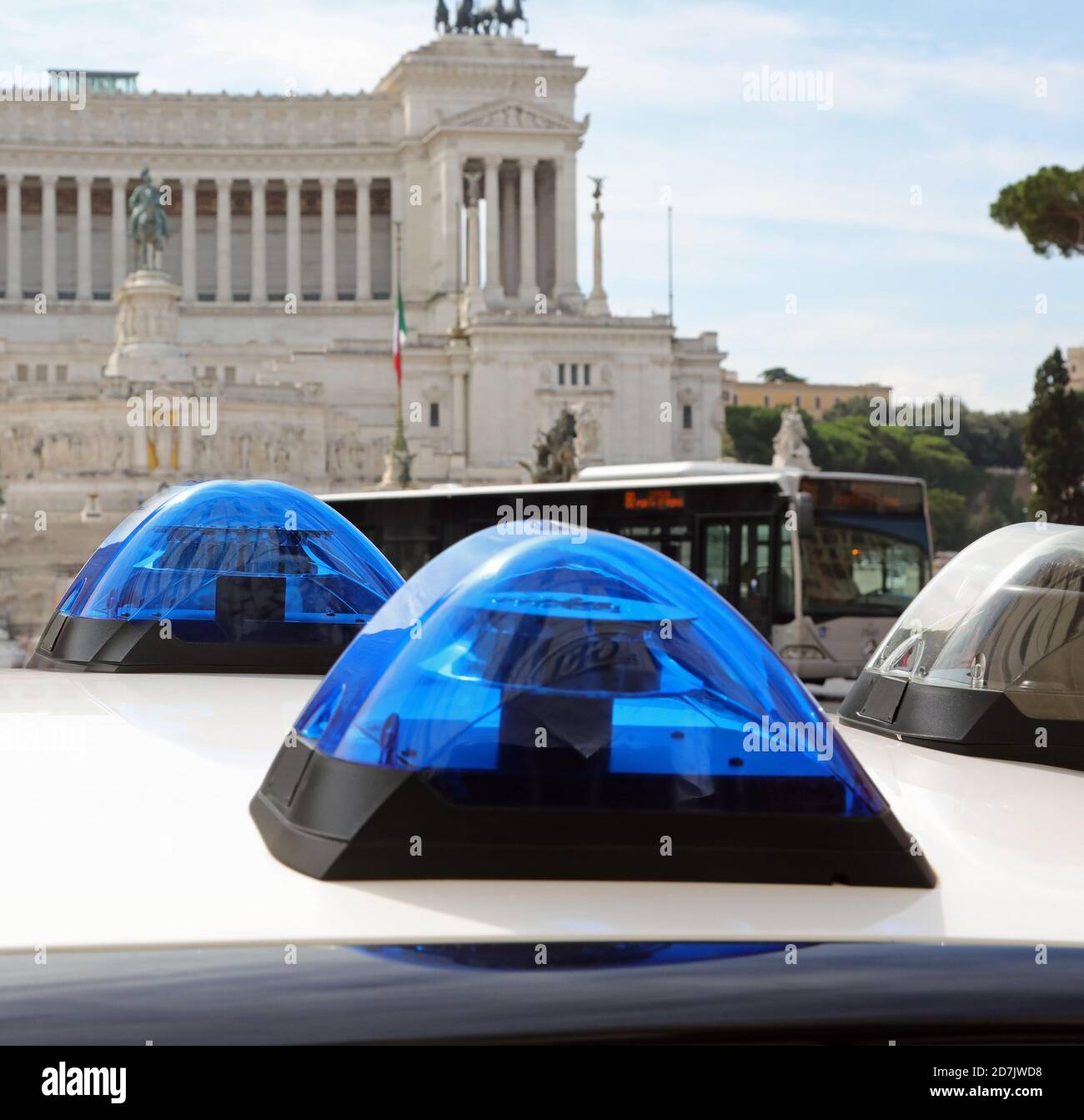 sirens of police car and the ancient italian palace in ROME called ...