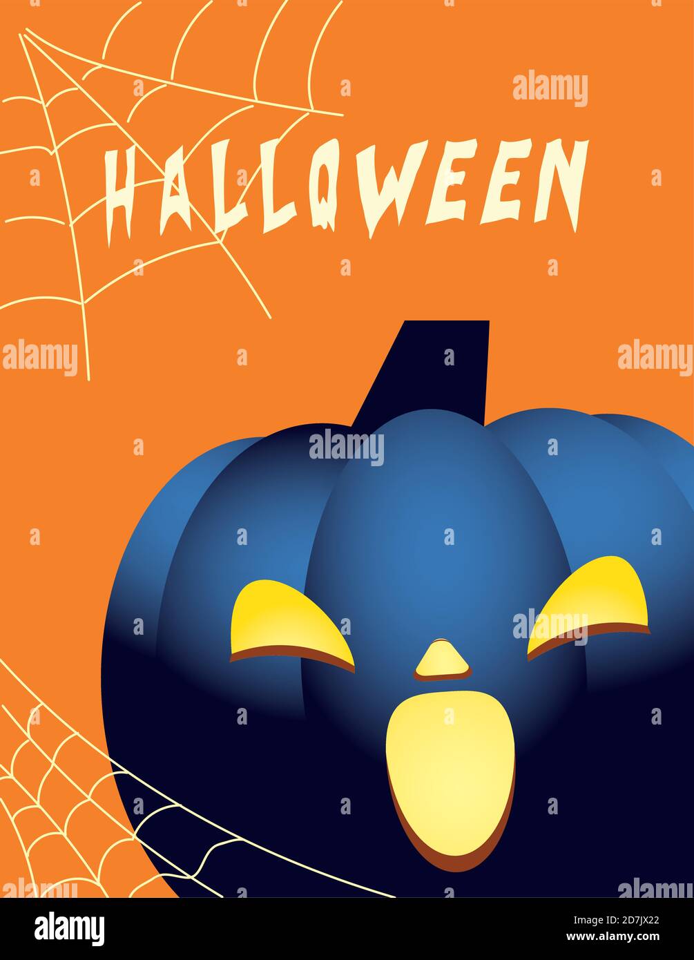 Halloween blue pumpkin cartoon design, Holiday and scary theme Vector ...