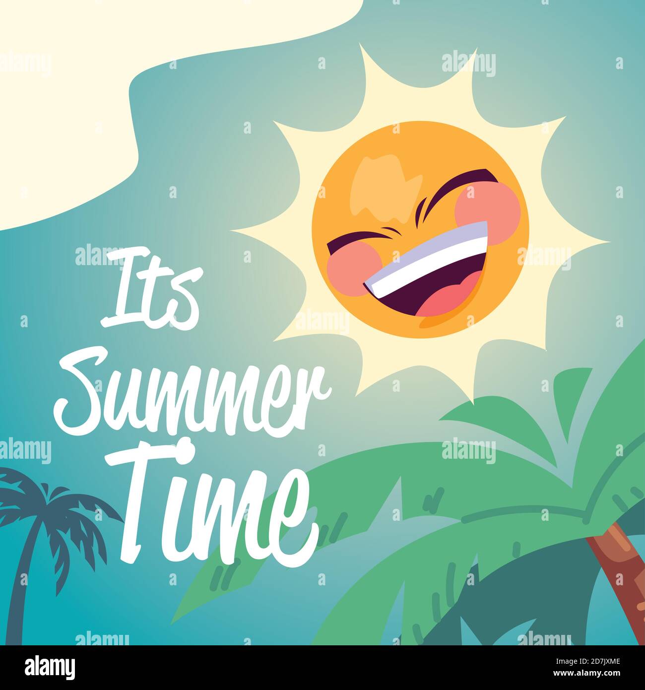 summer vacation travel, happy sun cartoon palms vector illustration ...