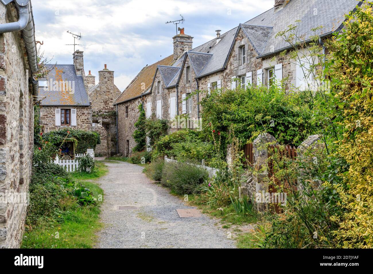 France, Manche, Cotentin, Regneville sur Mer, street and traditional ...