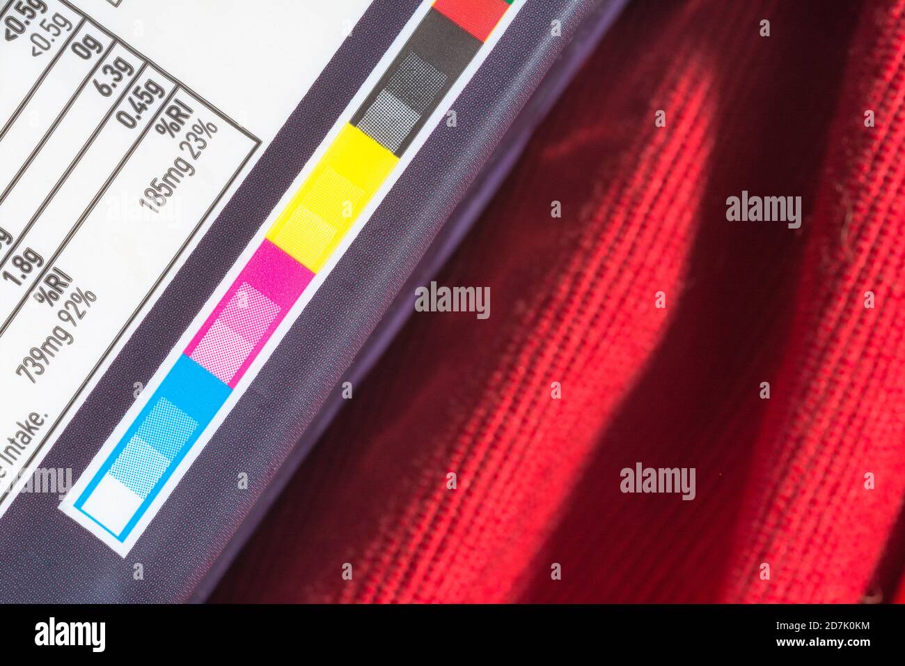 Colour registration strip on ASDA food packaging. For CMYK process ...