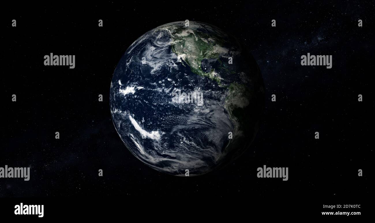 Earth planet on space. front view of the earth from space with clouds ...