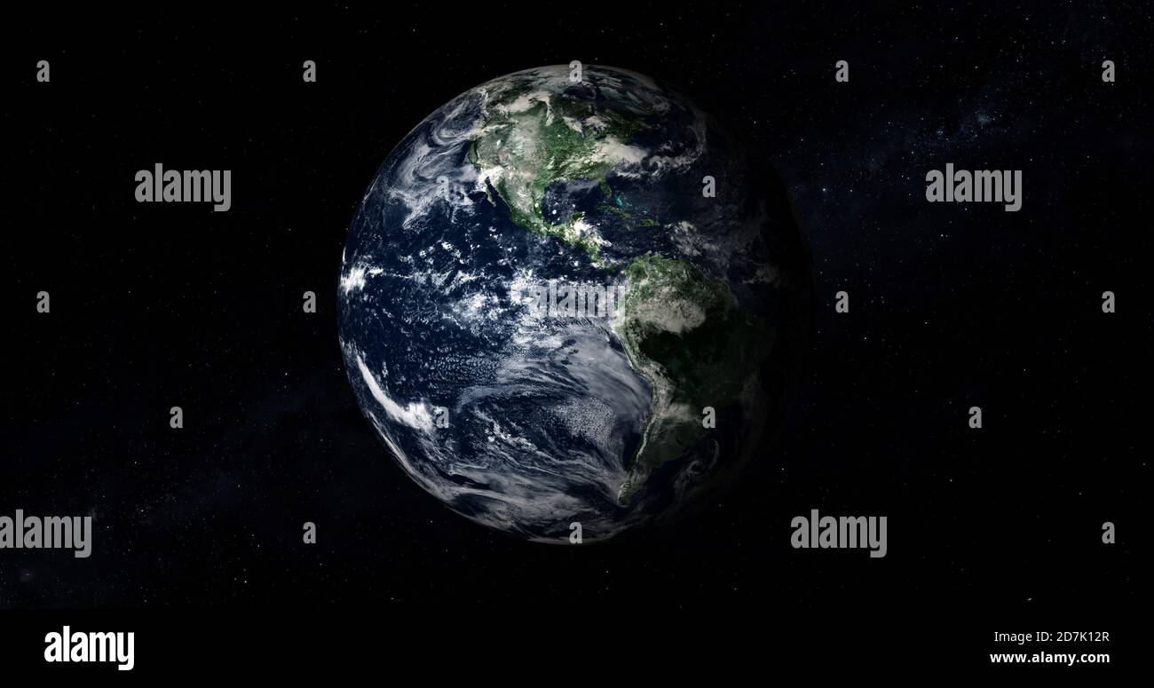 Earth planet on space. front view of the earth from space with clouds ...