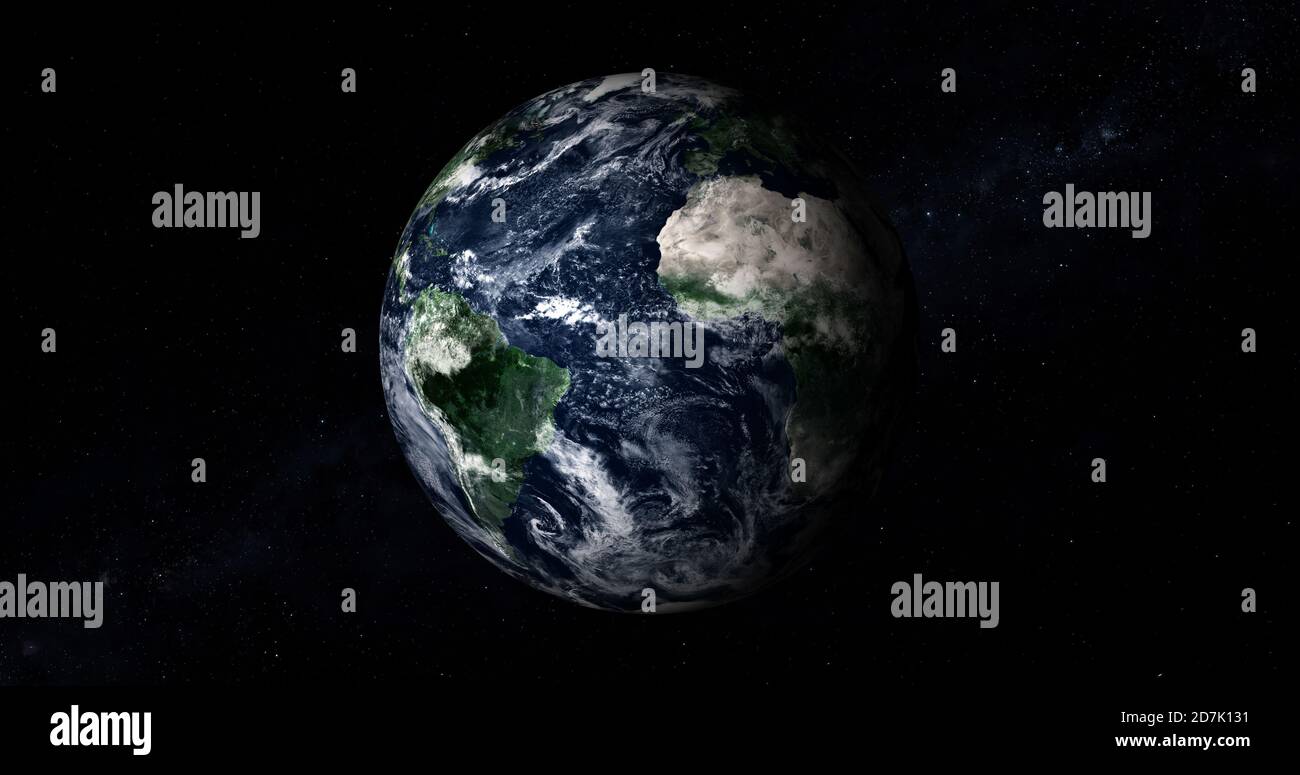 Earth planet on space. front view of the earth from space with clouds ...