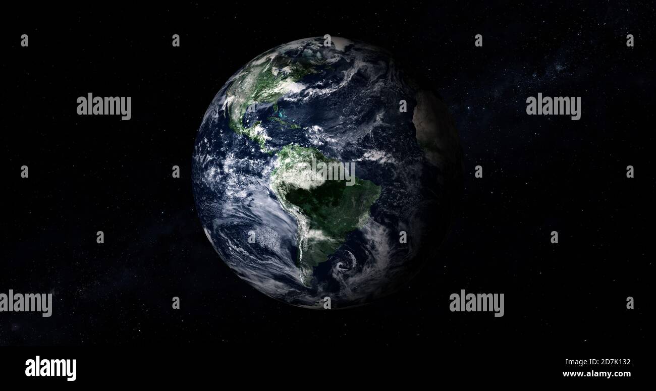 Earth planet on space. front view of the earth from space with clouds ...