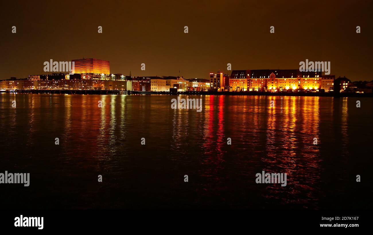 Copenhagen, Denmark - 04/30/2019: Beautiful night view of illuminated ...