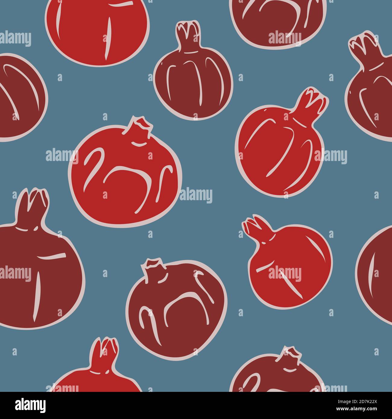 Vector seamless pattern with ripe pomegranates on a smalt blue ...
