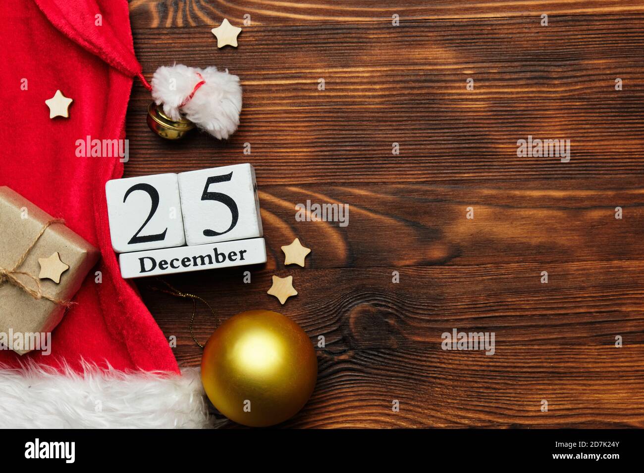 Christmas concept 25th december with calendar on wooden background with ...
