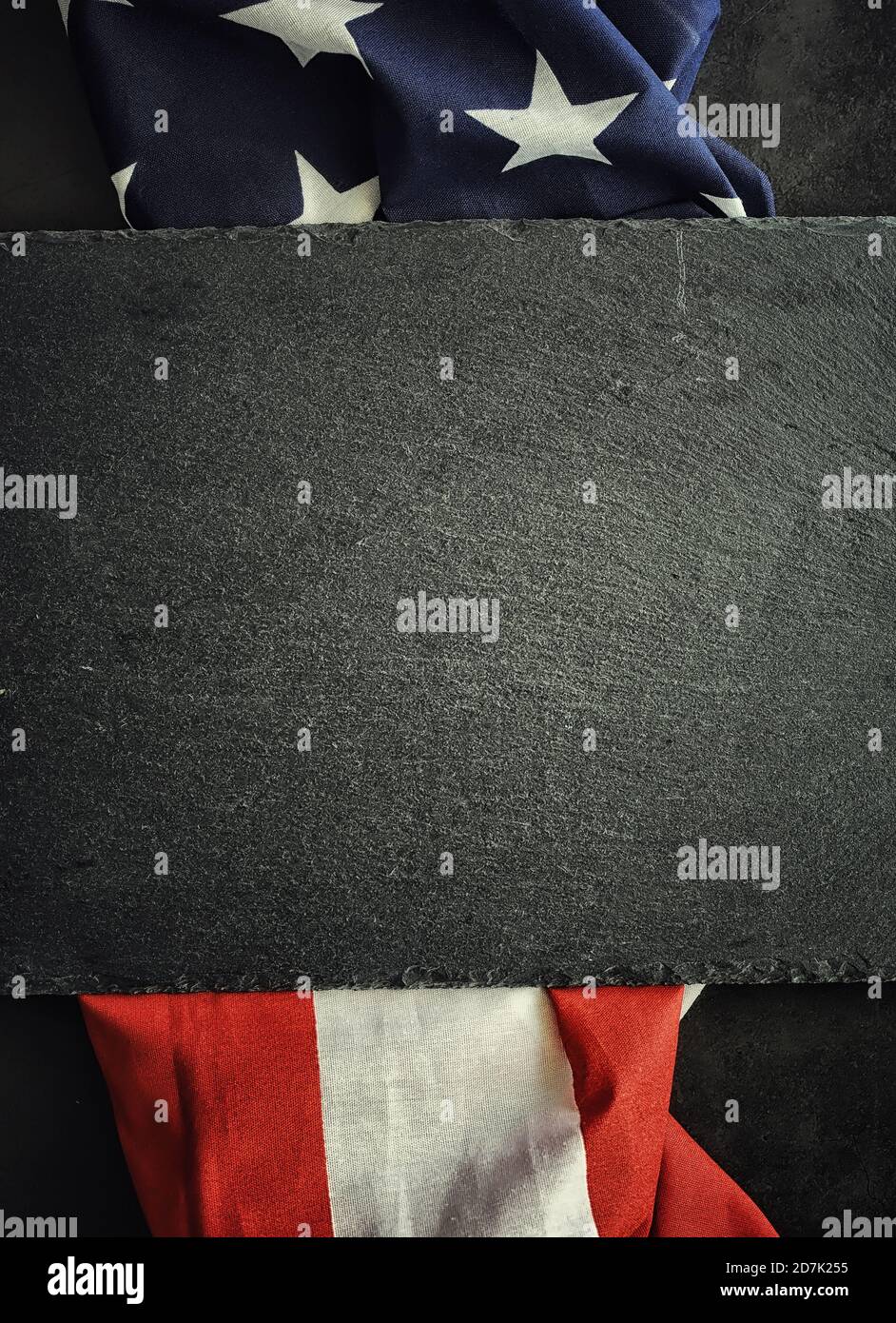 American flag on a black background. Space for text Stock Photo - Alamy
