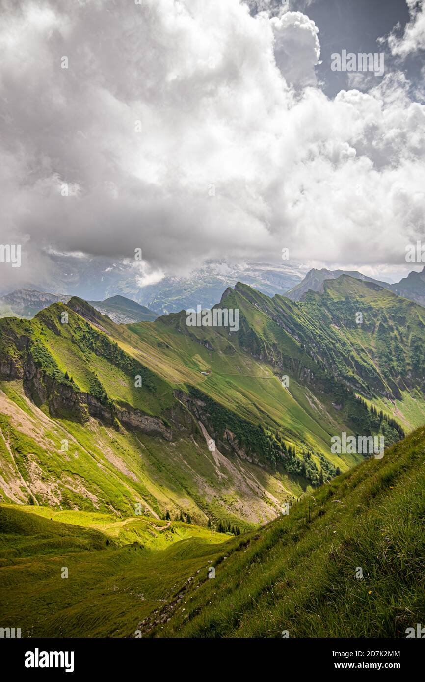 Landscape with Swiss Alps mountains and green nature. Photo taken at ...
