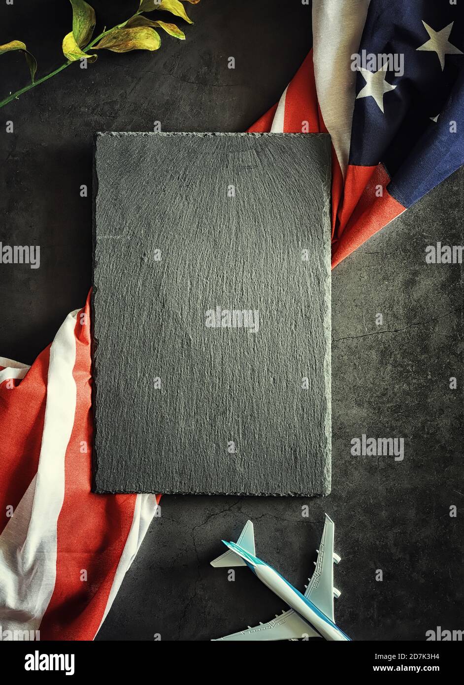 American flag on a black background. Space for text Stock Photo - Alamy