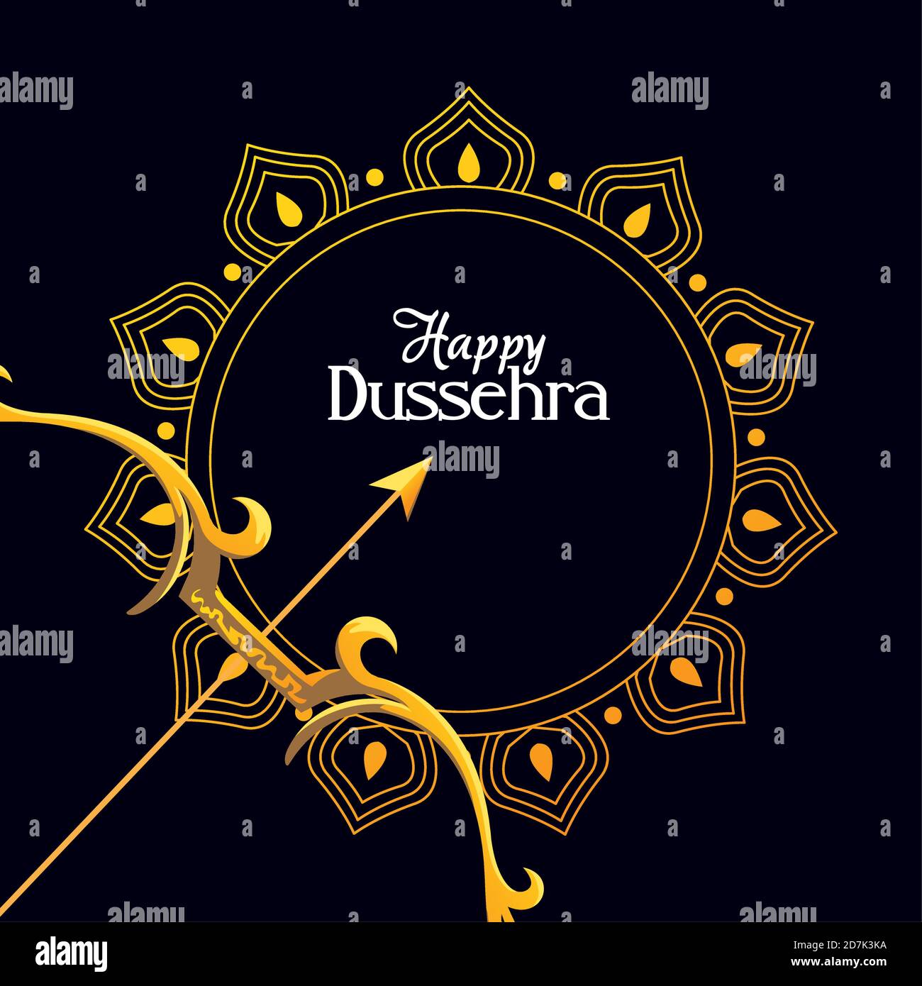 gold bow with arrow in front of mandala ornament on blue background ...