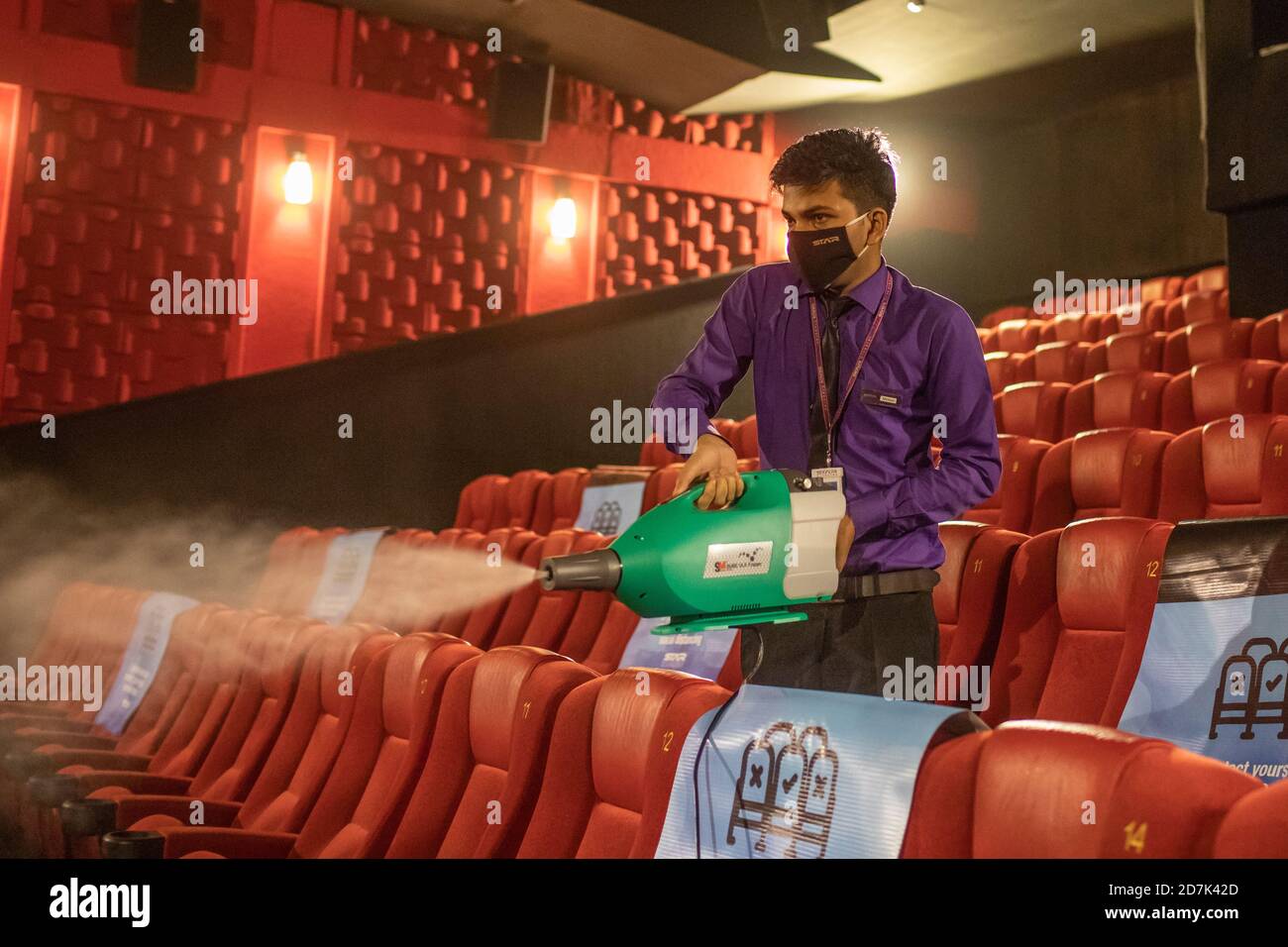 Dhaka, Bangladesh. 23rd Oct, 2020. A worker disinfecting inside a ...