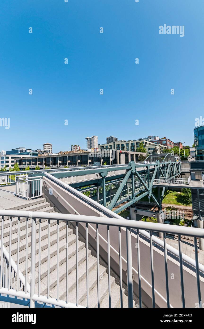 Elevated walkway in the docks area in Belltown in Seattle, Washington ...